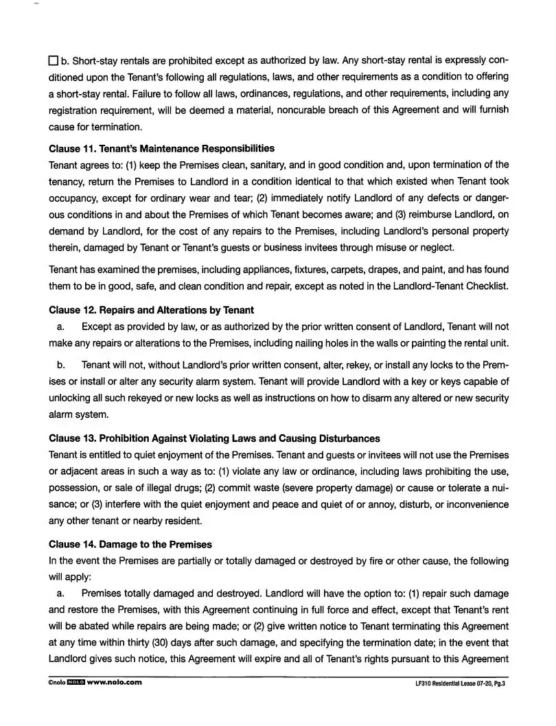 Free Lf310 Residential Lease Template - Simple PDF Form