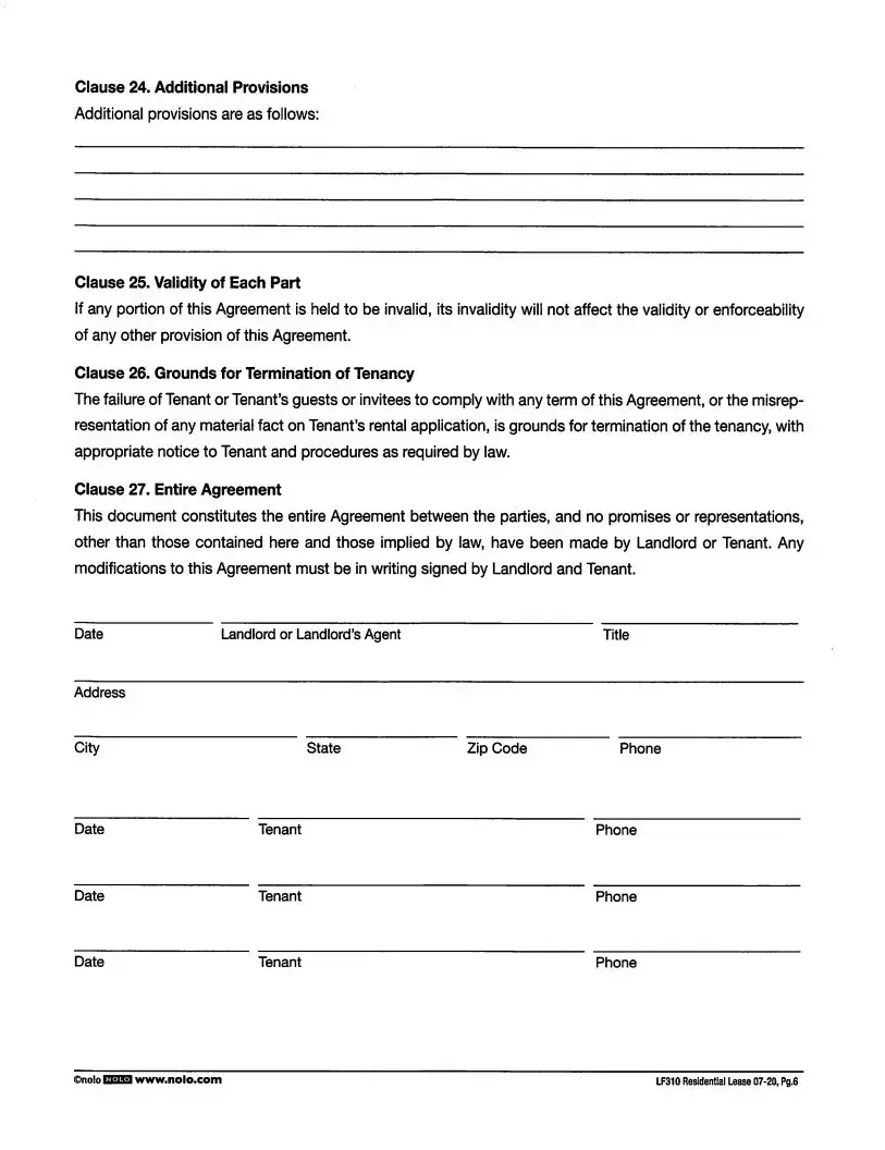 Free Lf310 Residential Lease Template - Simple PDF Form