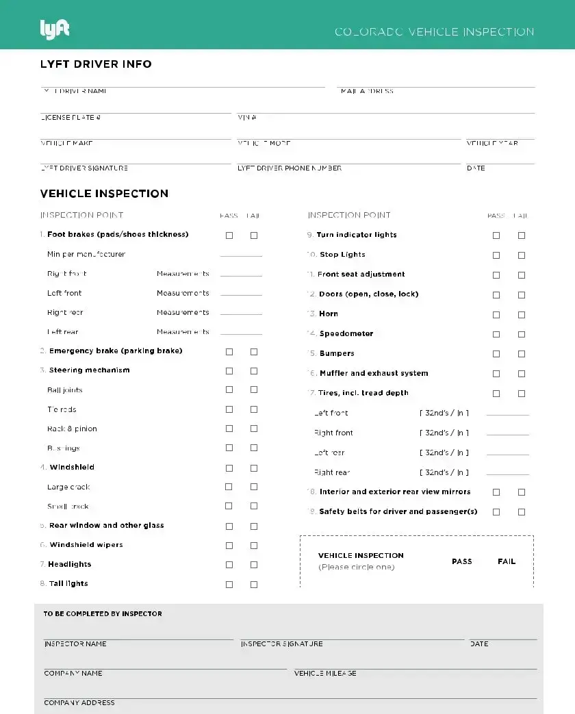 Free Lyft Inspection Template - Simple PDF Form